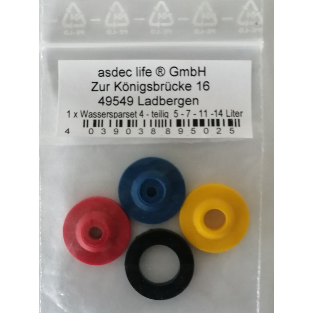 asdec life ® Wassersparset für Handbrausen 4 - teilig 5 / 7 / 9 / 14 L